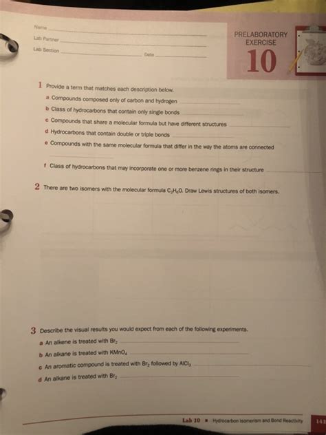 Solved Lab Partner Lab Section PRELABORATORY EXERCISE Chegg