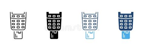 Payment Terminal With Inserted Credit Card Line And Silhouette Icon Set