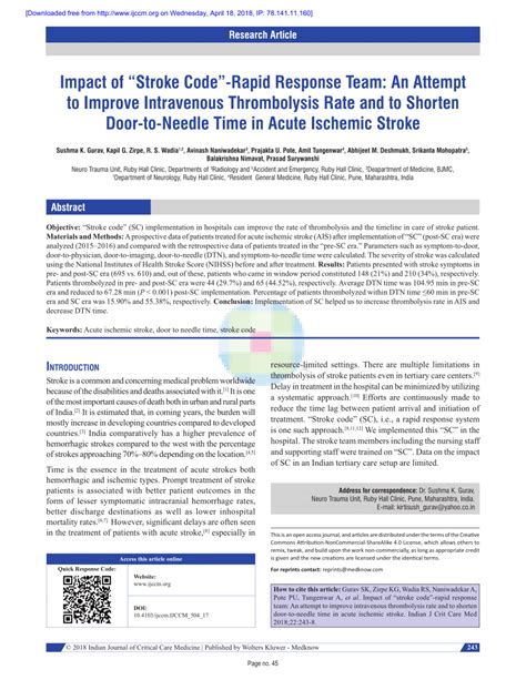 Pdf Impact Of “stroke Code” Rapid Response Team An Attempt To Improve Intravenous