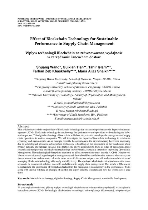 Pdf Effect Of Blockchain Technology For Sustainable Performance In Supply Chain Management