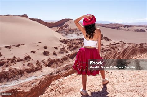 히스패닉 이전의 토착 문화에서 영감을 받은 옷을 입은 아타카마 사막의 중년 라틴계 여성 후면 초상화 볼리비아 촐라 30 34세에 대한 스톡 사진 및 기타 이미지 Istock