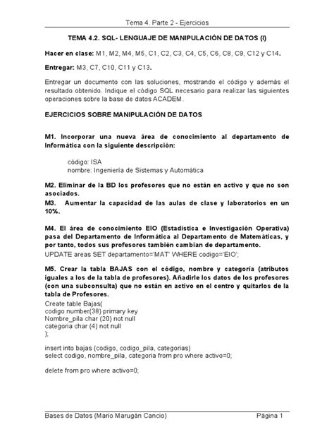 Tema 4 Ejercicios Parte 2 1 Docx Resuelto Pdf Bases De Datos Sql