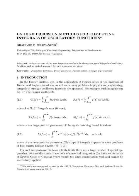 Pdf On High Precision Methods For Computing Integrals Of Oscillatory