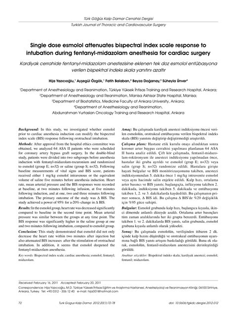 Pdf Single Dose Esmolol Attenuates Bispectral Index Scale Response To Intubation During