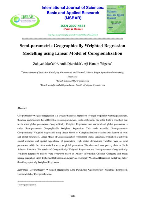 PDF Semi Parametric Geographically Weighted Regression Modelling Using Linear Model Of