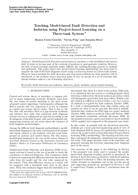 Pdf Teaching Model Based Fault Detection And Isolation Using Project