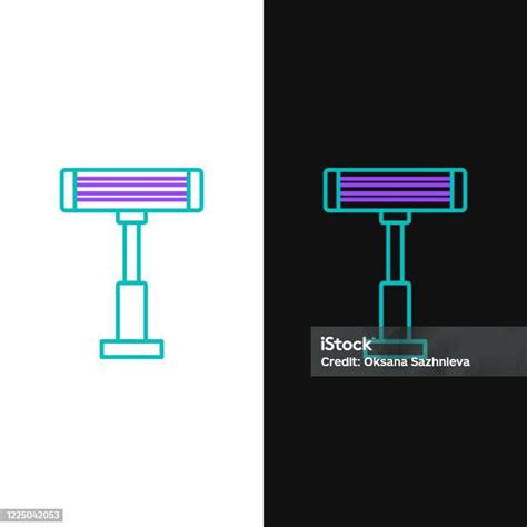녹색과 보라색 라인 흰색과 검은 색 배경에 격리 전기 히터 아이콘 원격 제어적외선 바닥 히터 집 기후 조절 벡터 일러스트레이션 0명에 대한 스톡 벡터 아트 및 기타 이미지