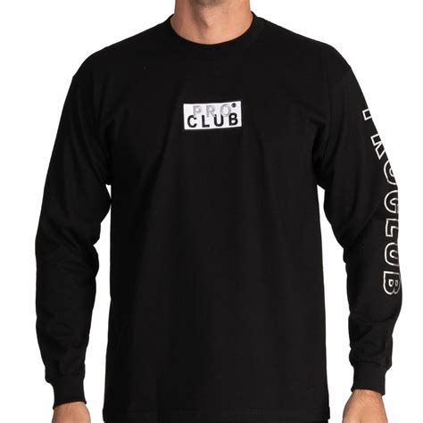 Pro Club Long Sleeve Embroidered Box Logo Tee Tops T Shirts All Out