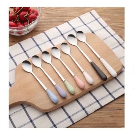 아이스크림 국자 세라믹 핸들 스테인레스 스틸 숟가락 짧은 핸들 스푼아이스크림 숟가락and 스택 Aliexpress