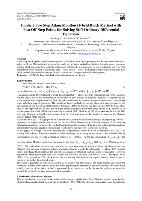 Pdf Implicit Two Step Adam Moulton Hybrid Block Method With Two Off