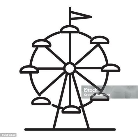 흰색 배경에 관람차 얇은 선 아이콘 편집 가능한 스트로크 가을에 대한 스톡 벡터 아트 및 기타 이미지 가을 개념 검은색 Istock