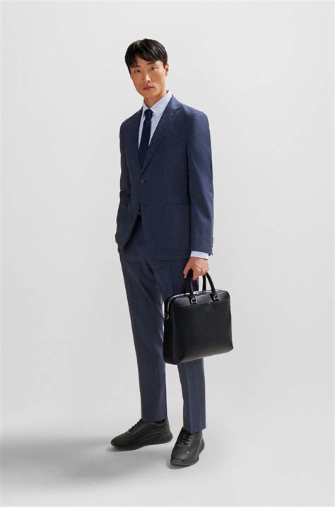 Boss Zipped Document Case In Leather With Detachable Inner Pouch Black