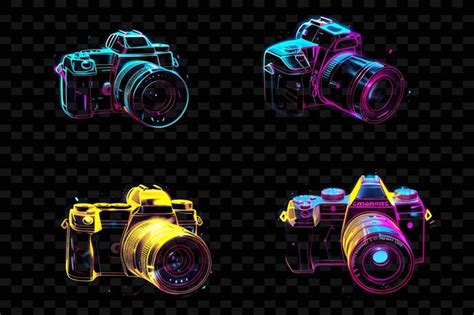 Premium Psd Flickering Neon Cameras Capturing Glitched Camera Texture
