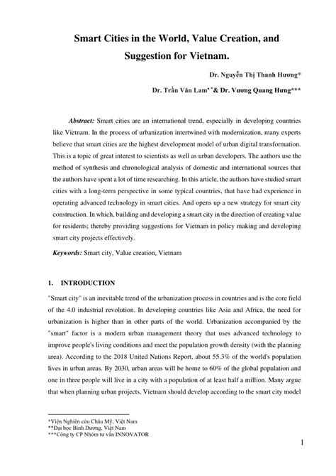 Pdf Smart Cities In The World Value Creation And Suggestion For Vietnam