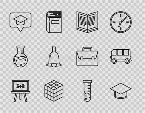 Set Line Chalkboard Graduation Cap Open Book Rubik Cube In Speech
