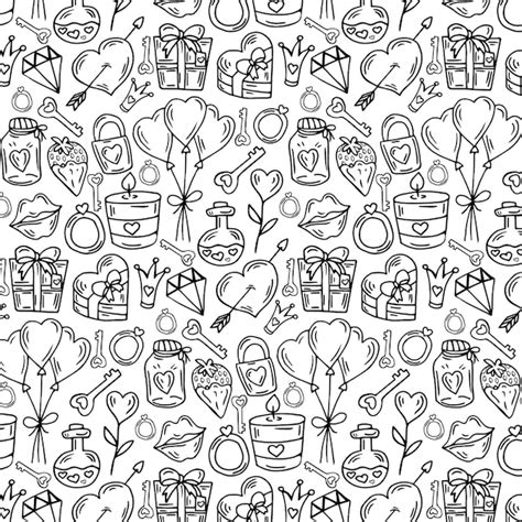 원활한 낙서 사랑 패턴입니다 벡터 Deisgn 배경 프리미엄 벡터