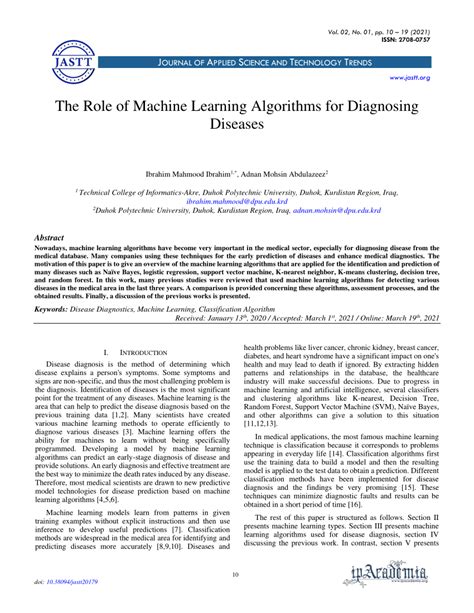 Pdf The Role Of Machine Learning Algorithms For Diagnosing Diseases
