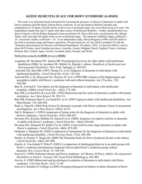 G Dsds Dementia Scale For Down Syndrome Overview And Publications