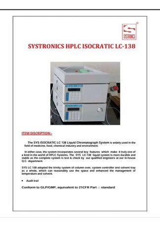 SYSTRONICS HPLC System Model LC For Laboratory Use SYS LC At Unit In New Delhi