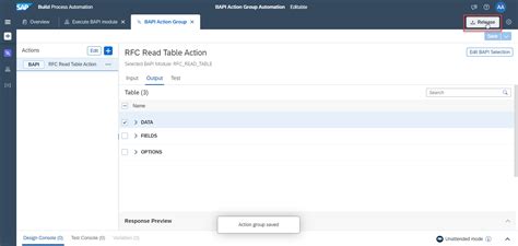 connect bapi using action group with sap build process automation sap