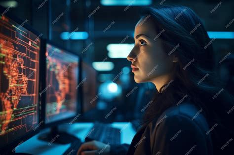 Premium Photo Young Female It Programmer In Data Center