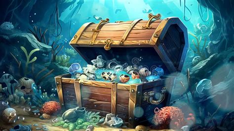 Ancient Sea Treasures Box With Artifacts Fantasy Landscape Anime Or Cartoon Style Looping 4k