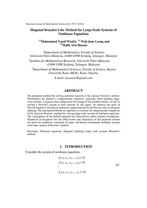 Diagonal Broyden Like Method For Large Scale Systems Of Nonlinear