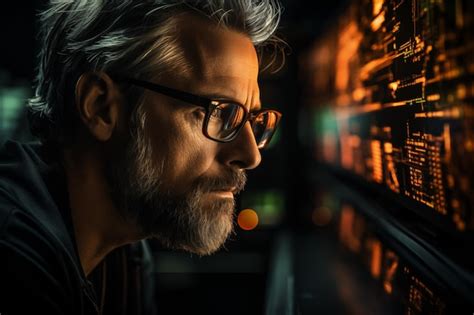 Premium Photo Trader Analyst Wearing Eyeglasses Working At Computer Screen Reflecting In Glasses