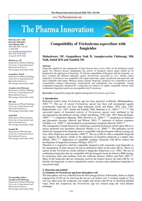 Pdf Compatibility Of Trichoderma Asperellum With Fungicides