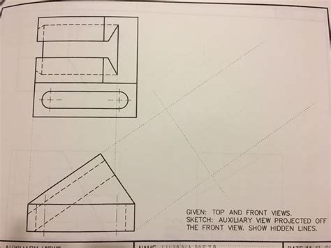 solved given top and front views sketch auxiuary view