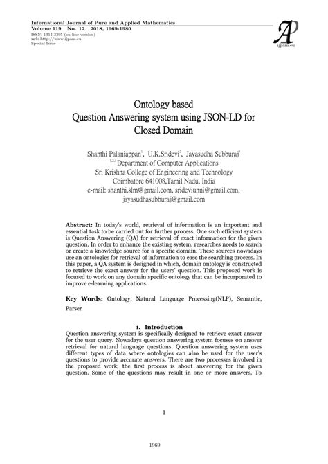 Pdf Ontology Based Question Answering System Using Json Ld For Closed Domain