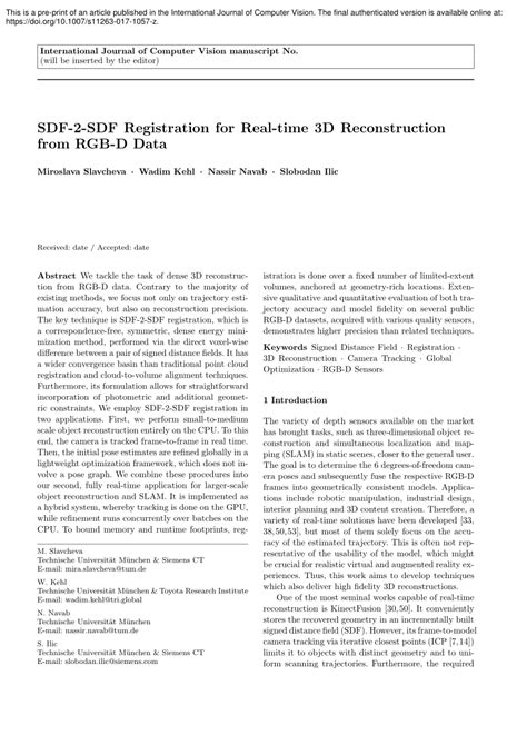 Pdf Sdf 2 Sdf Registration For Real Time 3d Reconstruction From Rgb D Data
