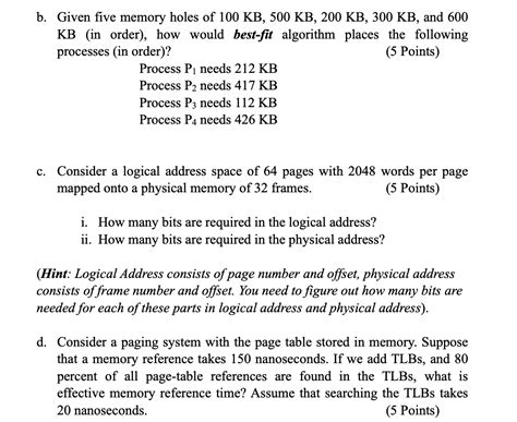 Solved B Given Five Memory Holes Of 100 Kb 500 Kb 200 Kb