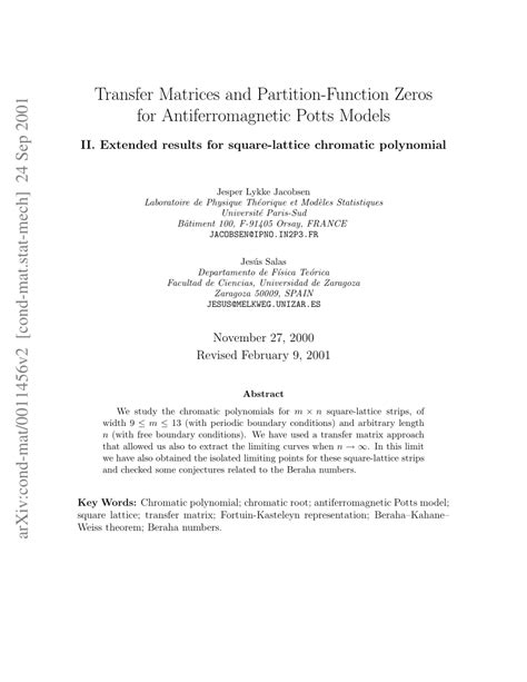 Pdf Transfer Matrices And Partition Function Zeros For
