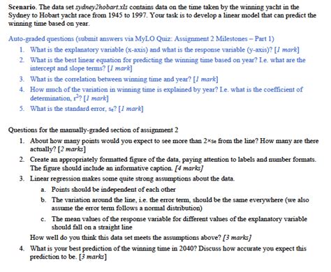 Scenario The Data Set Sydney Hobart Xls Contains Chegg Com