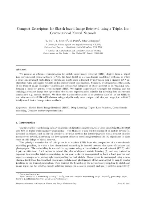 Pdf Compact Descriptors For Sketch Based Image Retrieval Using A Triplet Loss Convolutional