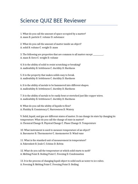 Science Quiz Bee Reviewer Pdf