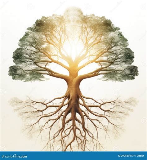 Tree With Roots On Light Background With Bright Light Behind Stock Image Image Of Background