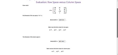 solved evaluation row space versus column space given mottiz the