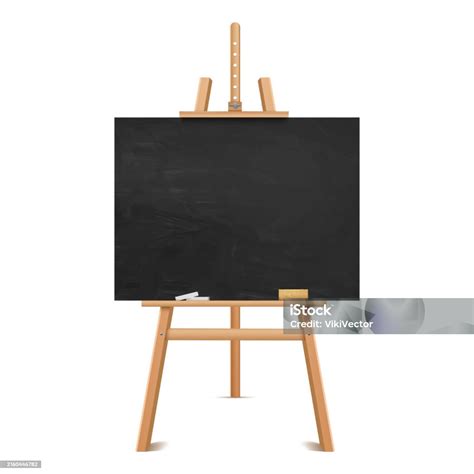 나무 이젤 캔버스에 검은 칠판 삼각대에 공백 쓰기 그리기 사실적인 벡터 3차원 형태에 대한 스톡 벡터 아트 및 기타 이미지 3차원 형태 검은색 공란 Istock