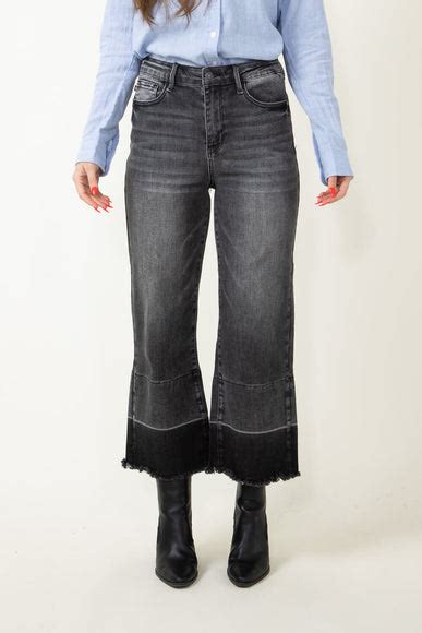 Judy Blue Jeans High Rise Release Wide Leg Cropped Jeans For Women In Grey Mod And Retro Clothing