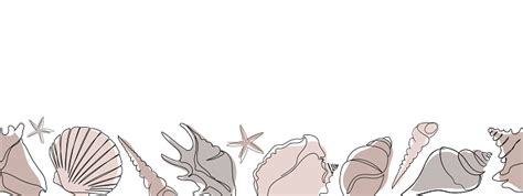 조개껍데기는 추상적인 배경에 놓여 있다 조개 원활한 배너입니다 조개 껍질의 한 선 그리기 조개껍데기의 손으로 그린 해양 삽화 여름 열대 바다 해변 스타일 해변에 대한 스톡