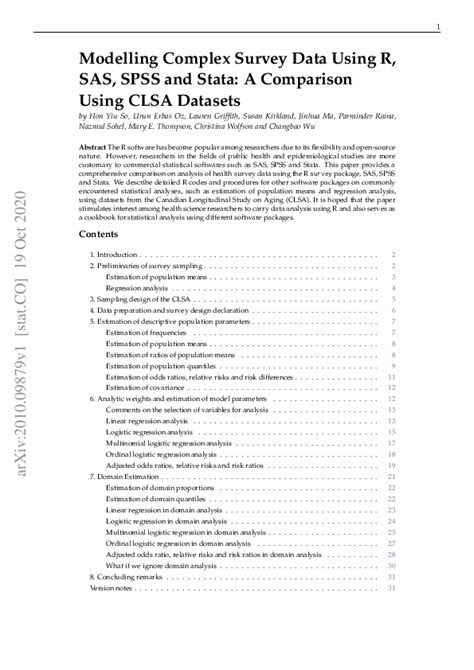 Pdf Modelling Complex Survey Data Using R Sas Spss And Stata A