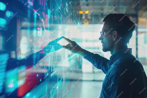 Premium Photo A Man Analyzing Data On A Large Screen