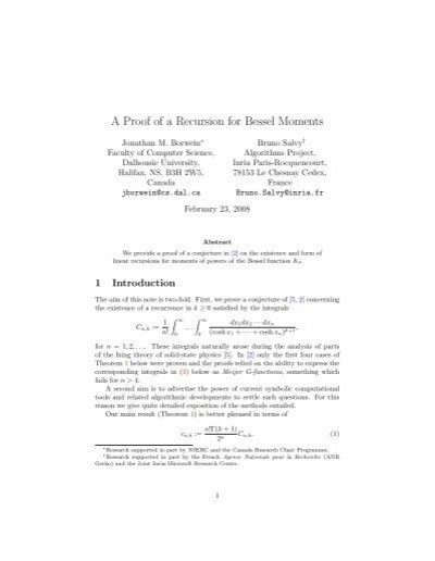 A Recursion For Bessel Moments Faculty Of Computer Science