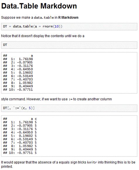 R Knitr Gets Tricked By Datatable `` Assignment Stack Overflow