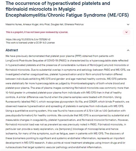 Hyperactive Platelets And Microclots In Chronic Fatigue Syndrome Hypercoagulation And Increased