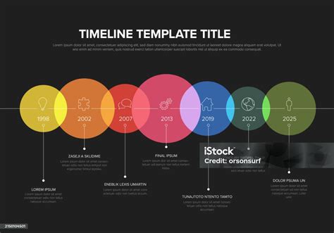 Simple Dark Overlay Timeline Graph Template With Overlay Circle Blocks Stock Illustration