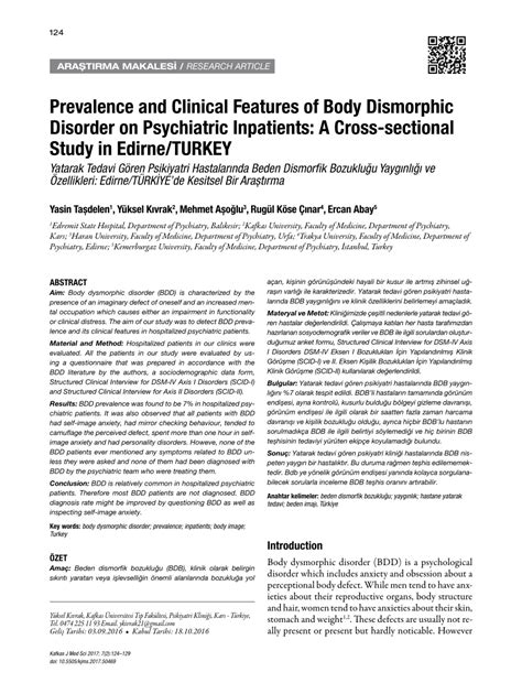 Pdf Prevalence And Clinical Features Of Body Dismorphic Disorder On Psychiatric Inpatients A