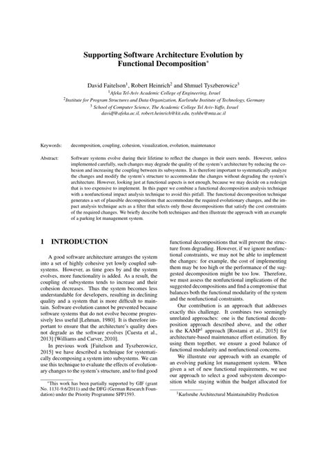 Pdf Supporting Software Architecture Evolution By Functional Decomposition